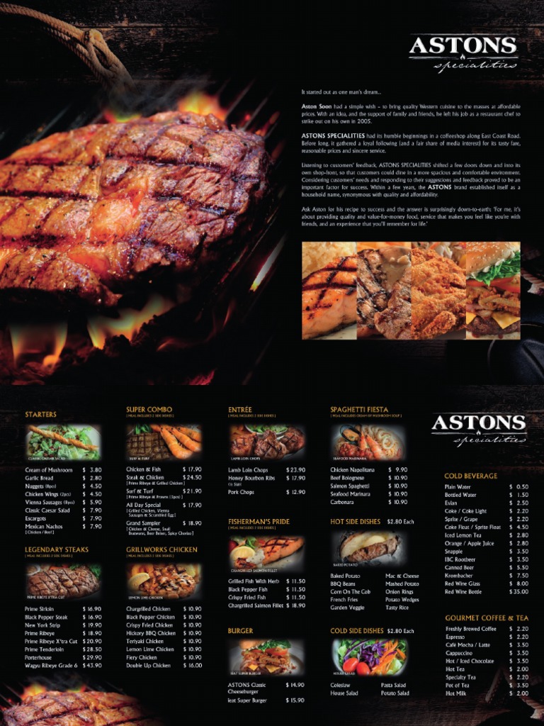 Astons Specialities Menu