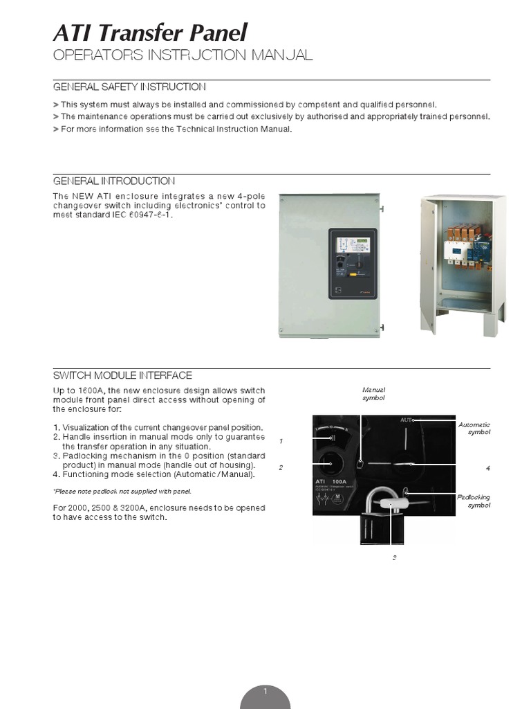 ATI Transfer Panel: Operators Instruction Manual | PDF | Switch | Mains ...