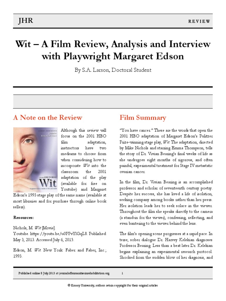 Wit - A Film Review, Analysis and Interview With Playwright Margaret ...