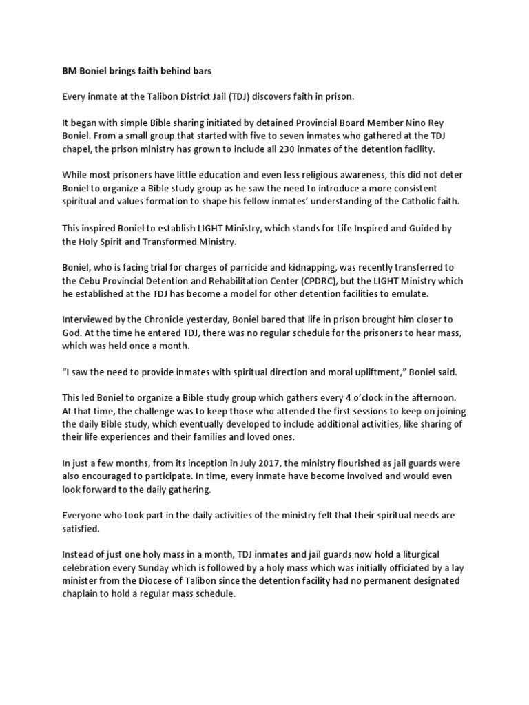 Boniel Brings Faith Behind Bars | PDF | Prison | Faith