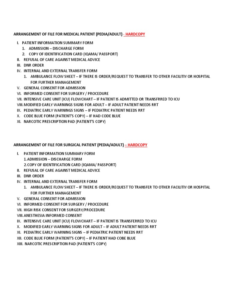 Arrangement of File For Medical Patient | PDF | Patient | Intensive ...