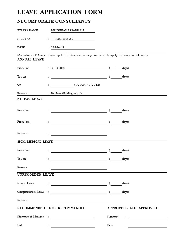 Leave Application Form | Download Free PDF | Working Time | Social Programs