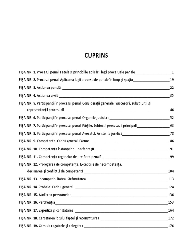 Fise de Procedura Penala Carmen Paraschiv Cuprins | PDF