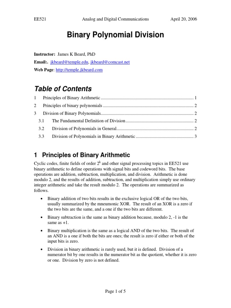 Binary Polynomial Division | PDF | Division (Mathematics) | Polynomial