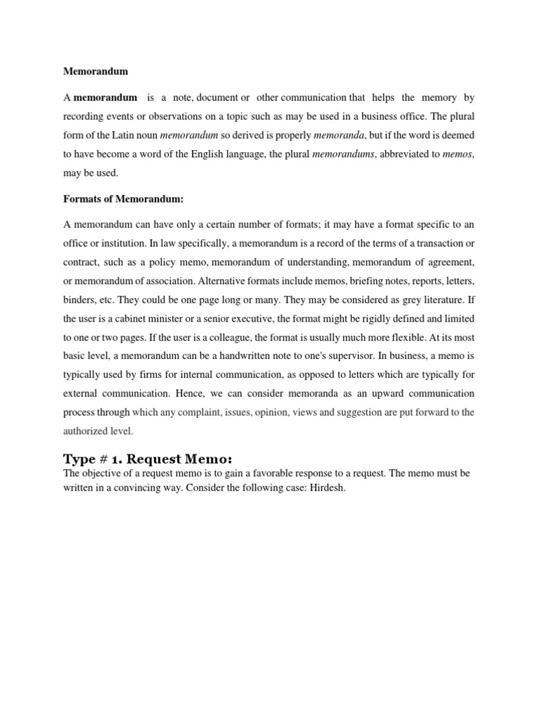 Memorandum: Type # 1. Request Memo | PDF | Memorandum | Communication
