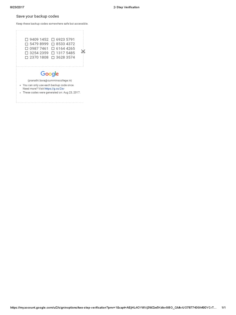 2-Step Veri Cation: Save Your Backup Codes | PDF