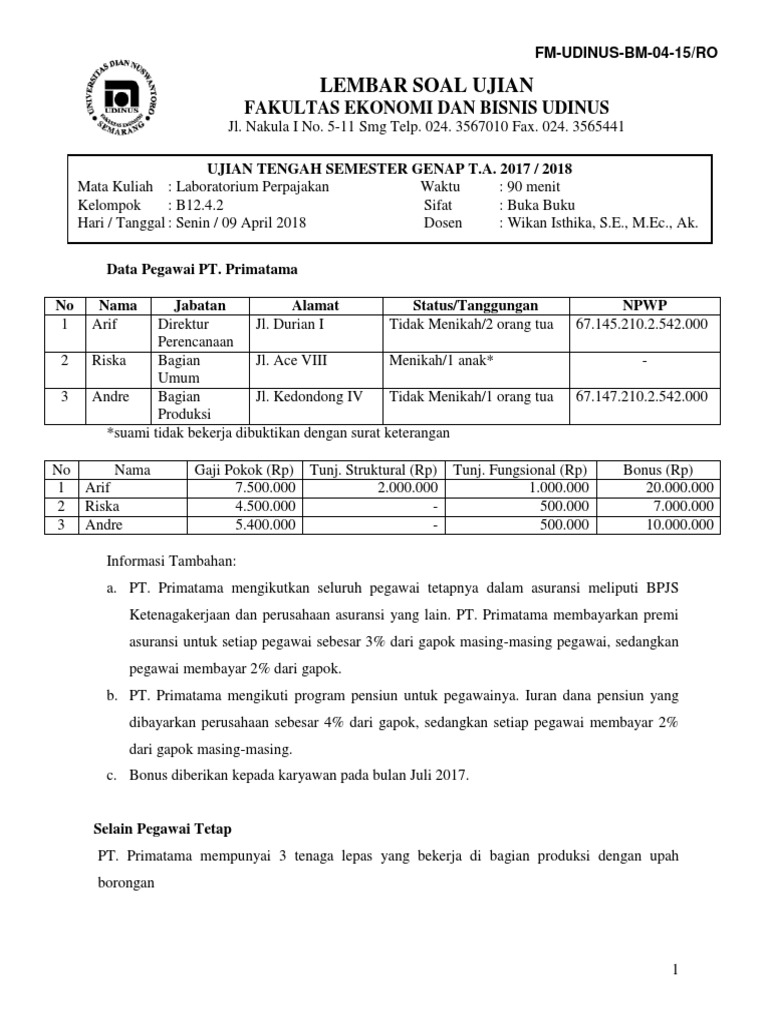 Soal UTS Lab Pajak | PDF | Business | Finance & Money Management