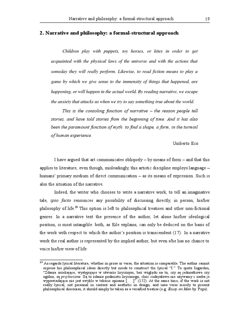 Narrative and Philosophy: A Formal-Structural Approach | PDF ...