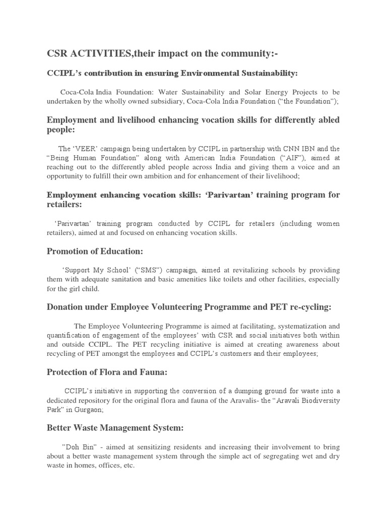 Coca-Cola India's CSR Initiatives | PDF | Corporate Social ...