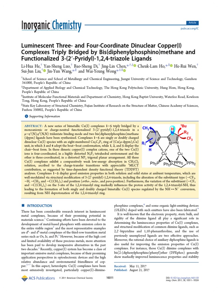 Acs - Inorgchem.7b01159 - Luminescent Cu (I) Complex | PDF ...