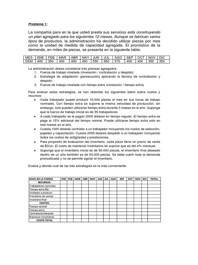 Ejercicio Plan Agregado | PDF | Inventario | Economias