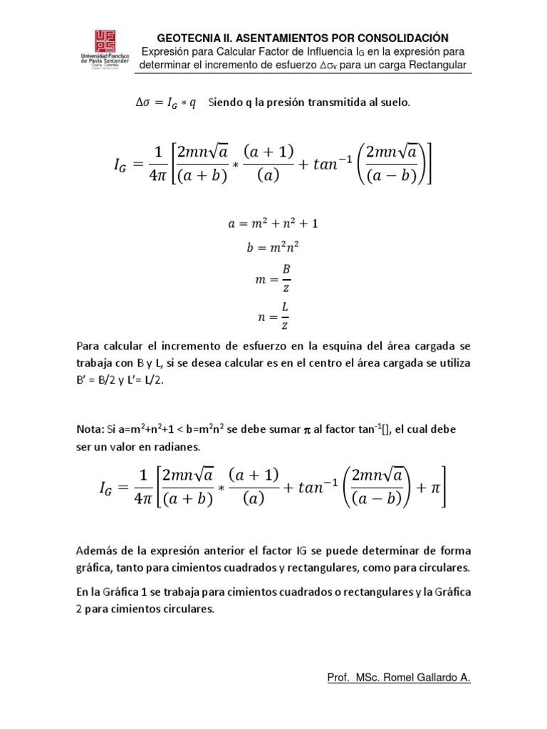 Formula para Calcular Factor de Influencia Ig Del Incremento de Presión ...