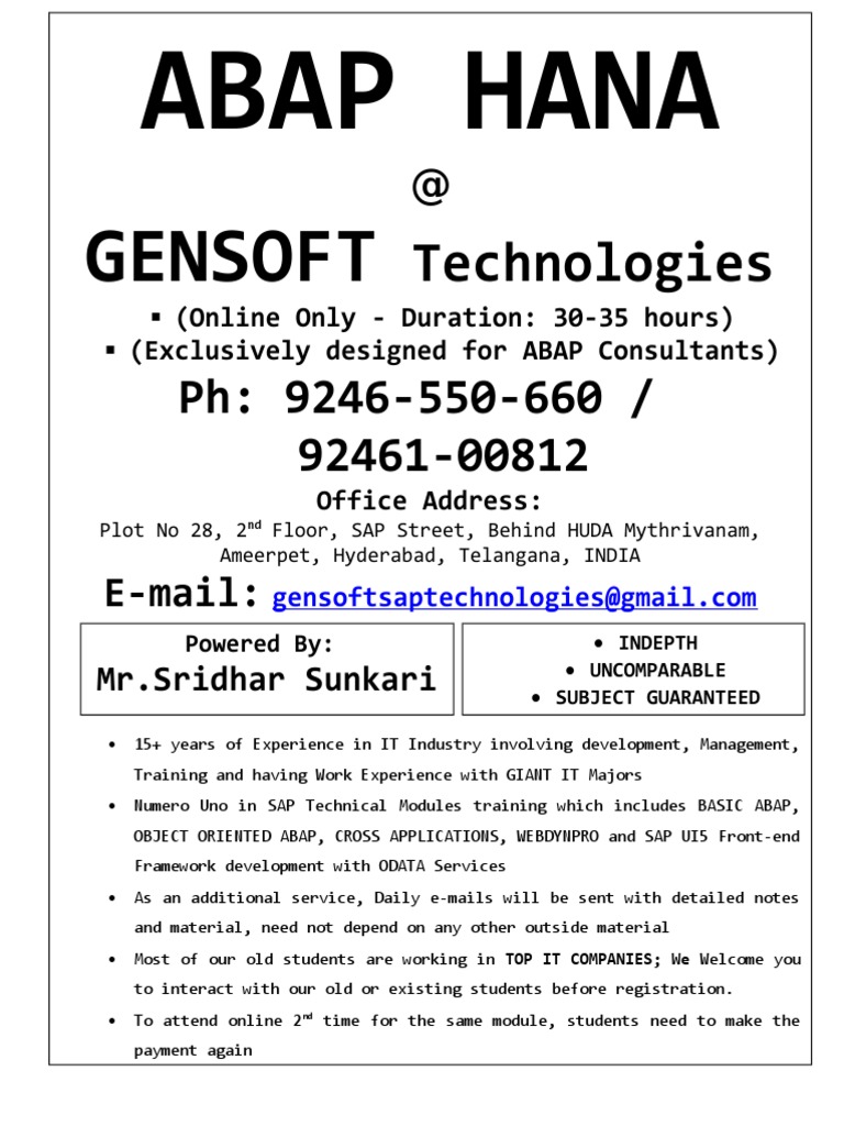 ABAP HANA Gensoft Technologies PDF | PDF | Databases | Object Oriented ... ABAP HANA Gensoft Technologies PDF | PDF | Databases | Object Oriented ...