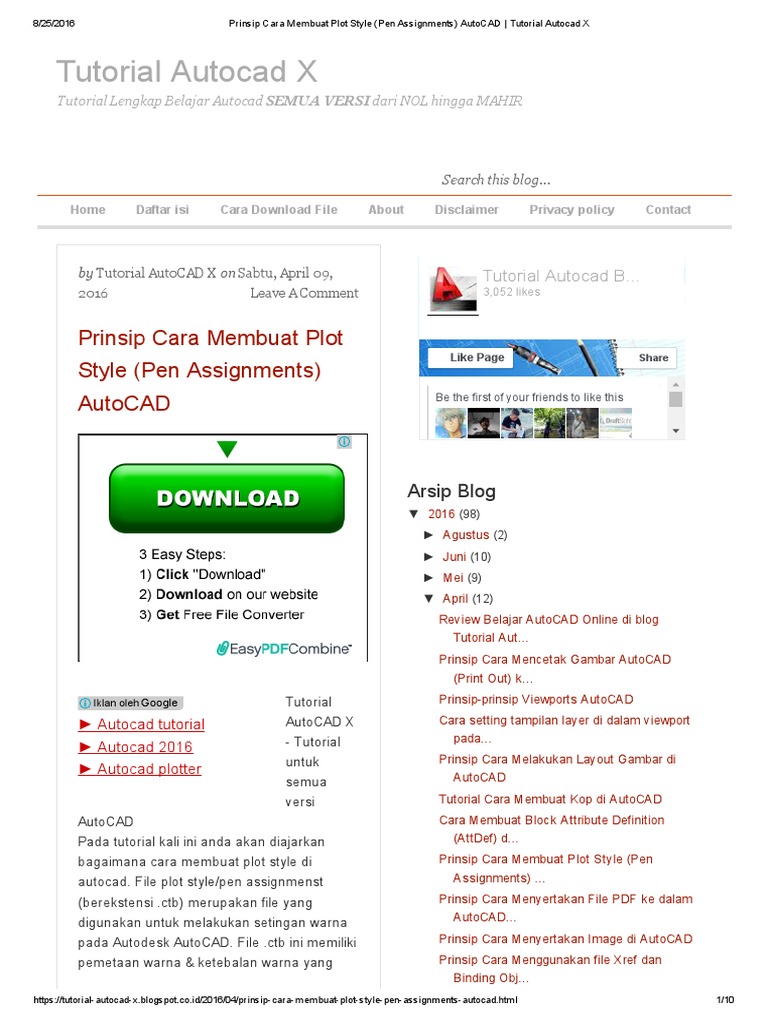 Prinsip Cara Membuat Plot Style (Pen Assignments) AutoCAD - Tutorial Autocad X | PDF