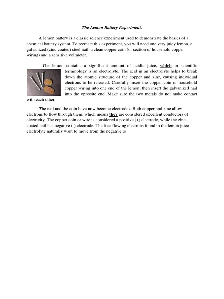 The Lemon Battery Experiment | PDF