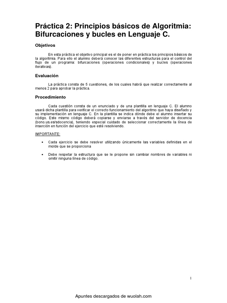 Práctica de Algoritmia en C | PDF | Algoritmos | Lenguaje de programación