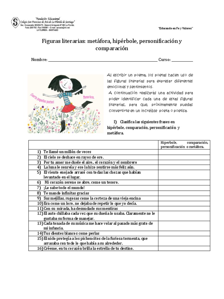 Figuras Literarias Ficha de Trabajo Clase 2 | Metáfora | Naturaleza ...
