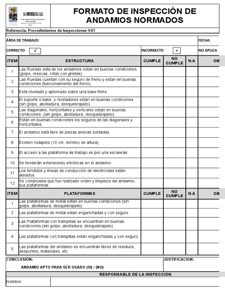 Formato de Inspección de Andamios | Andamio | Naturaleza