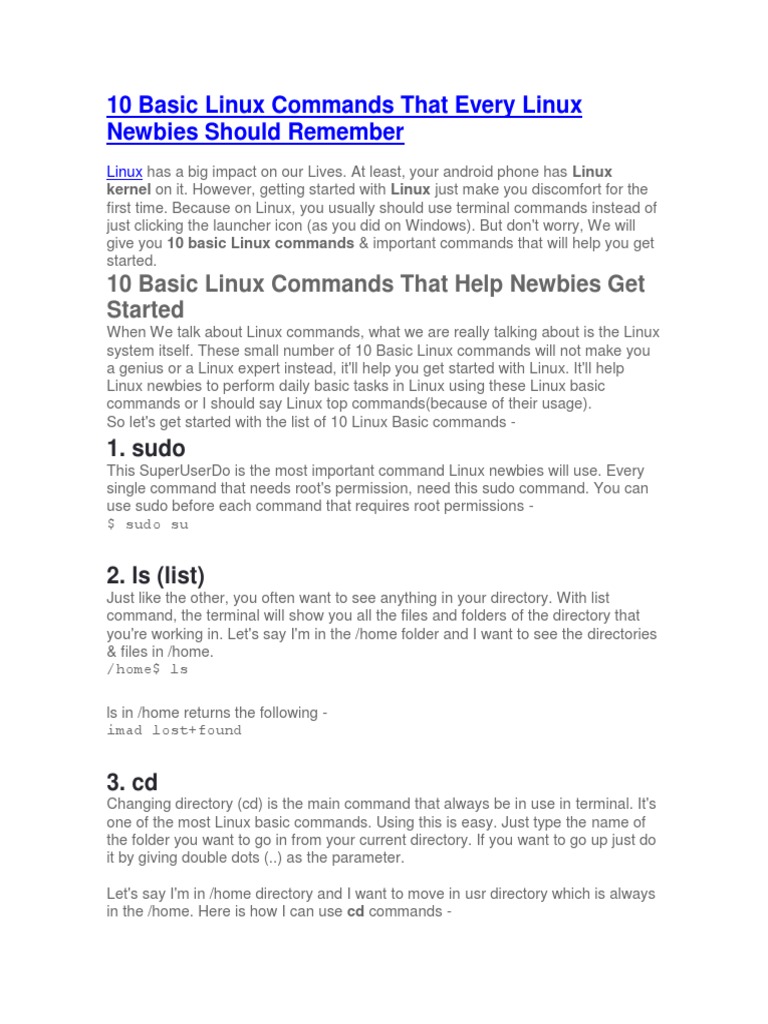 10 Basic Linux Commands That Every Linux Newbies Should Remember Pdf Linux Computer File