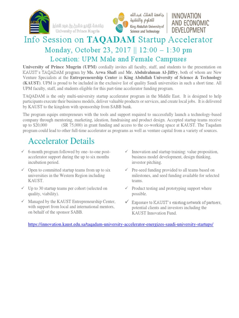 Info Session On TAQADAM Startup Accelerator | PDF | Startup Company ...