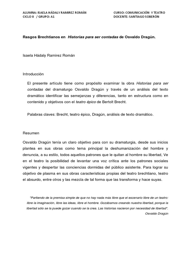 Articulo Osvaldo Dragun | PDF | Teatro | Entretenimiento (general)