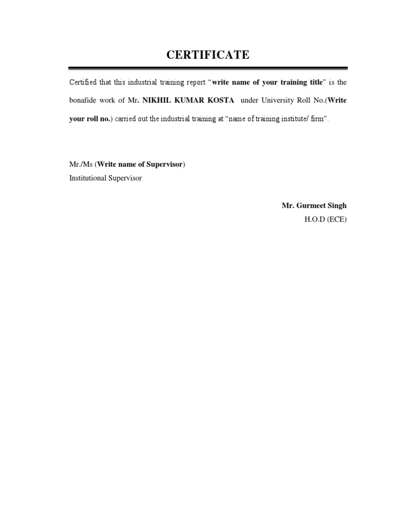 Industrial Training Report Certificate | PDF | Business