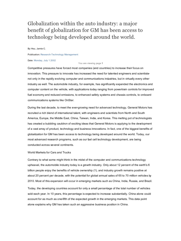 Globalization Within The Auto Industry | PDF | General Motors ...