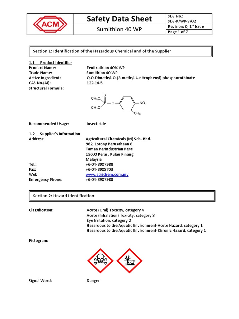 Sumithion 40 WP | PDF | Toxicity | Personal Protective Equipment