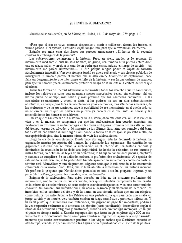 Michel Foucault - Es Inutil Sublevarse | PDF | Corrí | Verdad