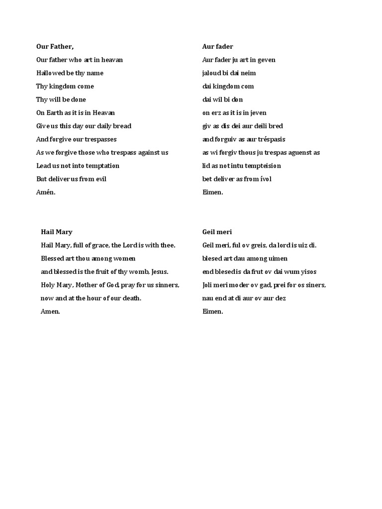 Padre NUestro y Ave Marìa en Ingles