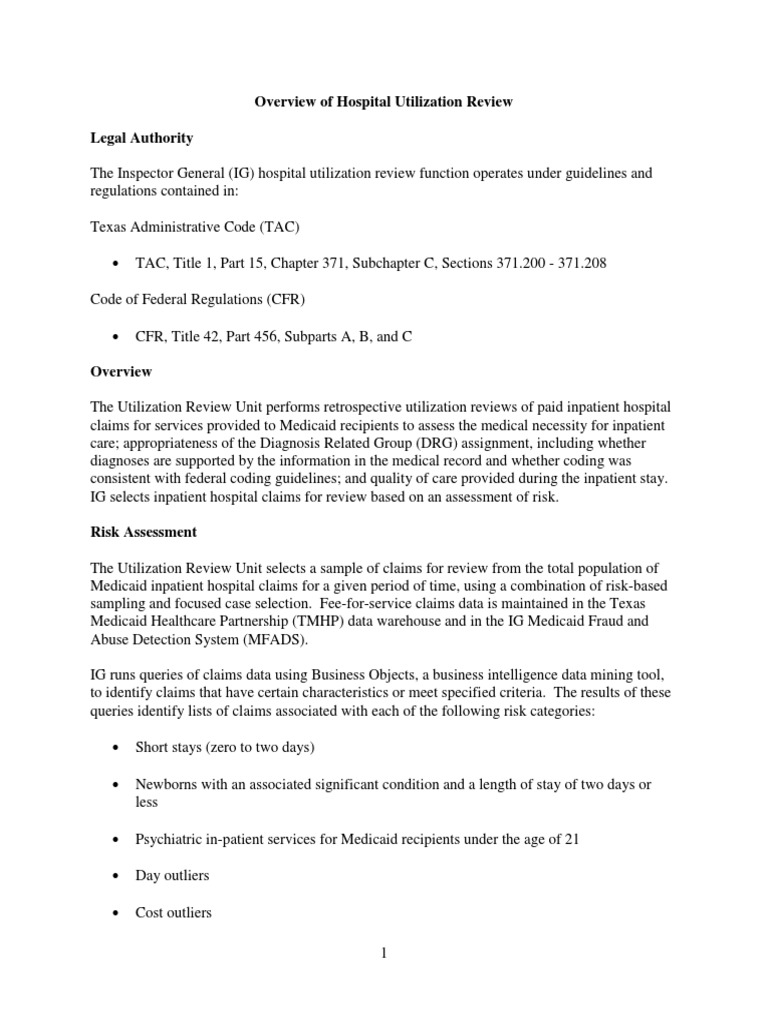 Overview of Hospital Utilization Review Legal Authority | PDF | Medical ...