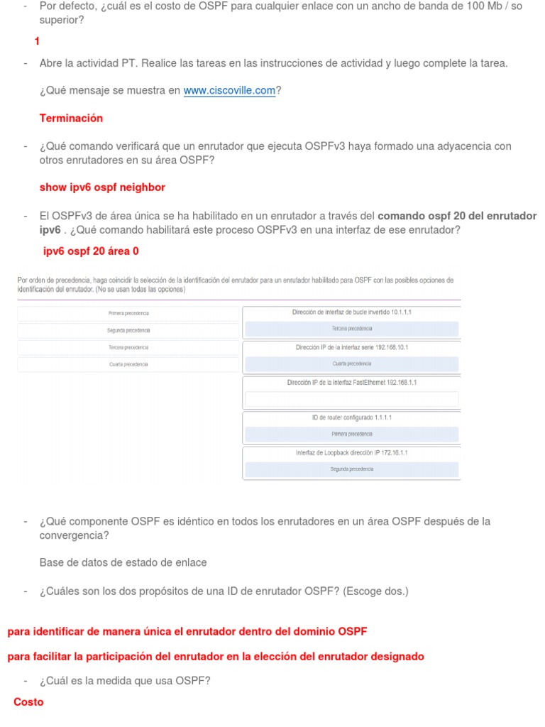 Examen Capitulo 8 Ospf CISCO | PDF | Enrutador (Computación) | Yo Pv6