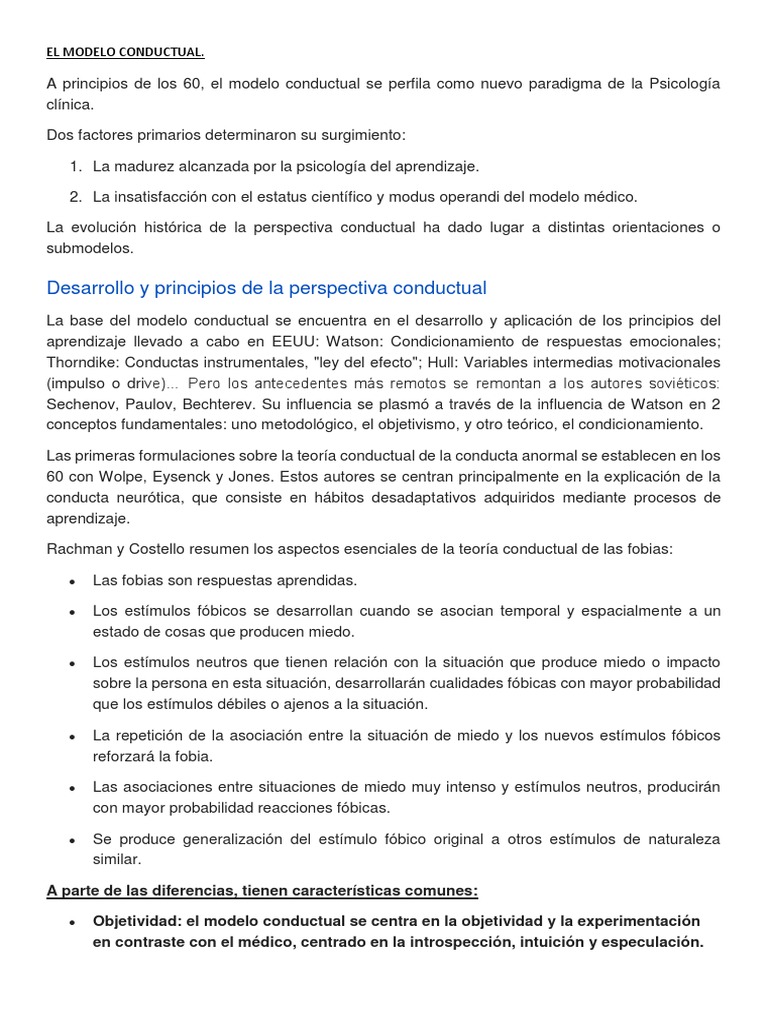 El Modelo Conductual | PDF | Sicología | Terapia de conducta cognitiva