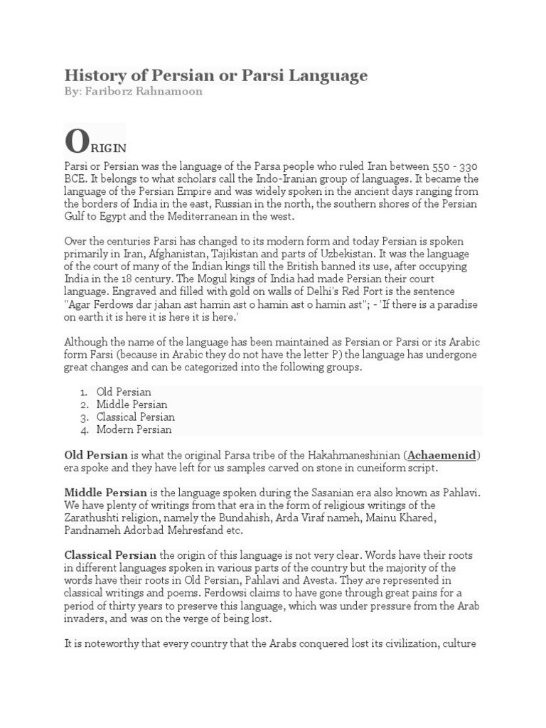 History of Persian or Parsi Language | PDF | Persian Language | Writing