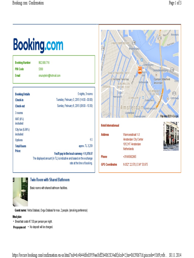 Booking Confirmation Hotel Internationaal | PDF | Booking.Com | Visa Inc.