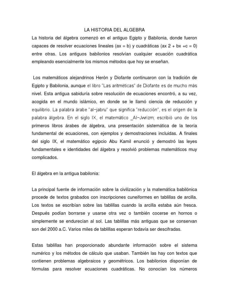 La Historia Del Algebra | PDF | Álgebra | Ecuaciones