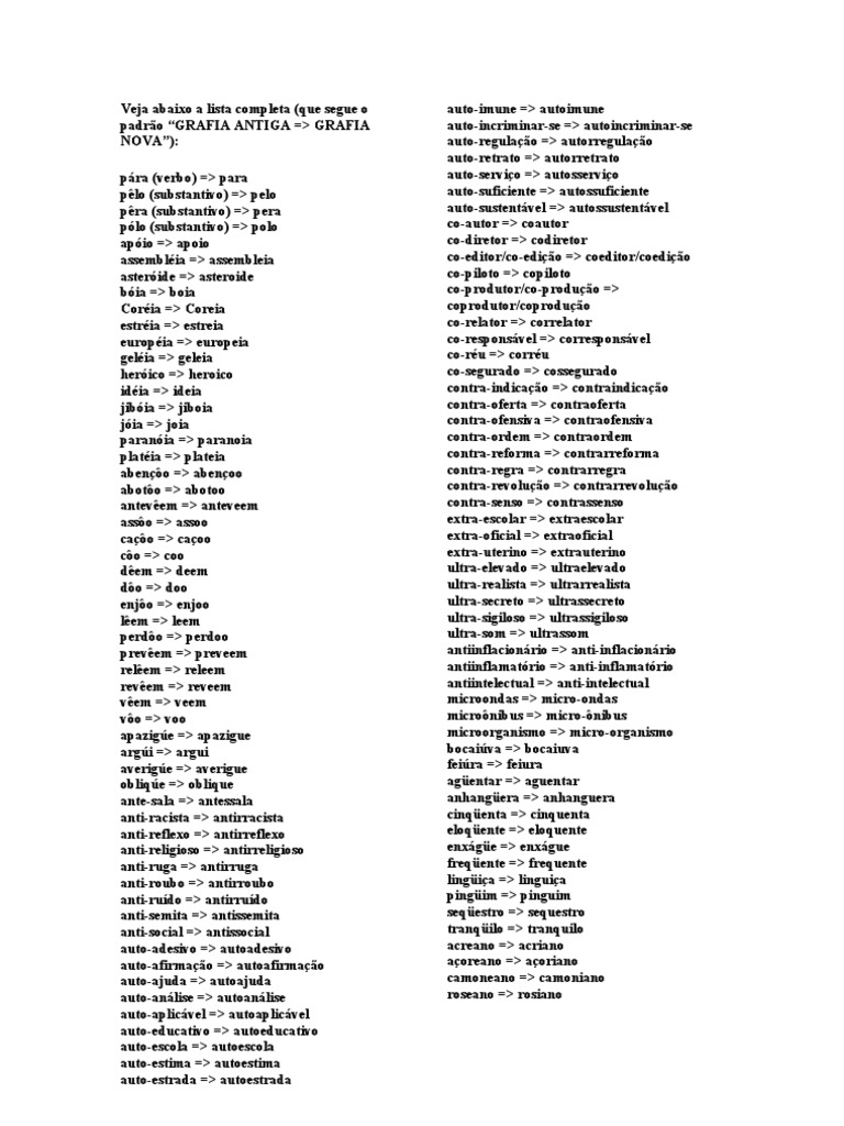 110 Palavras Nova Ortografia | PDF