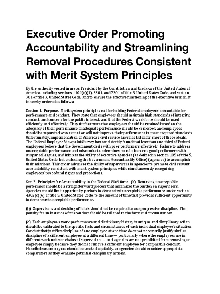 Executive Order 13839 - Streamlining Removal Procedures For Federal ...