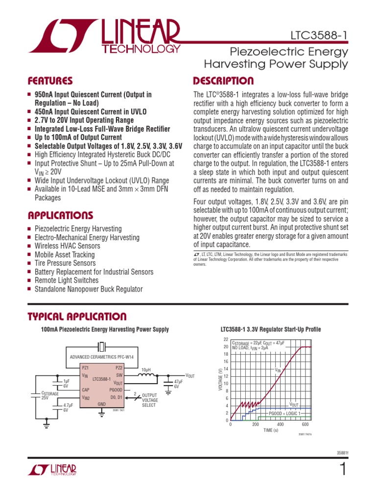 LTC3588-1 - Piezoelectric Energy Harvesting Power Supply | PDF | Energy ...