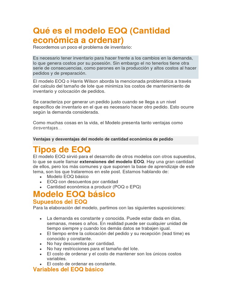 Qué Es El Modelo EOQ | PDF | Inventario | Ciencias económicas
