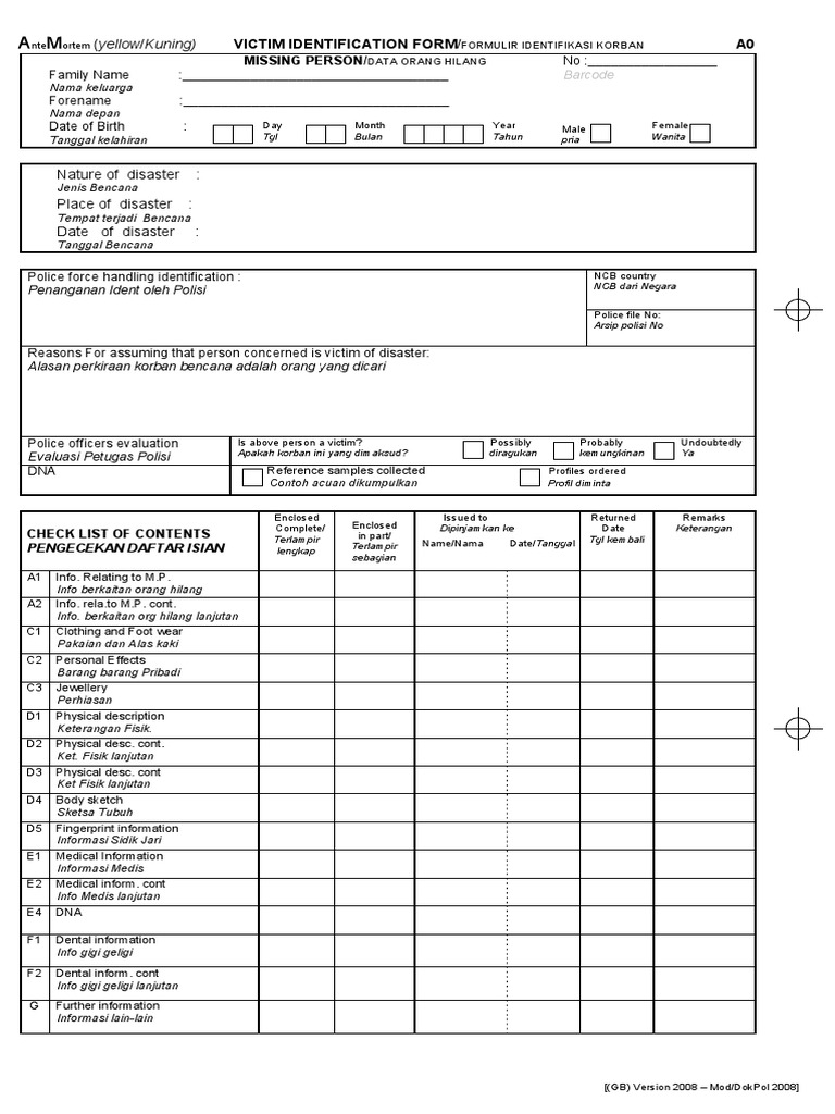 Formulir Ante Mortem Dvi | PDF