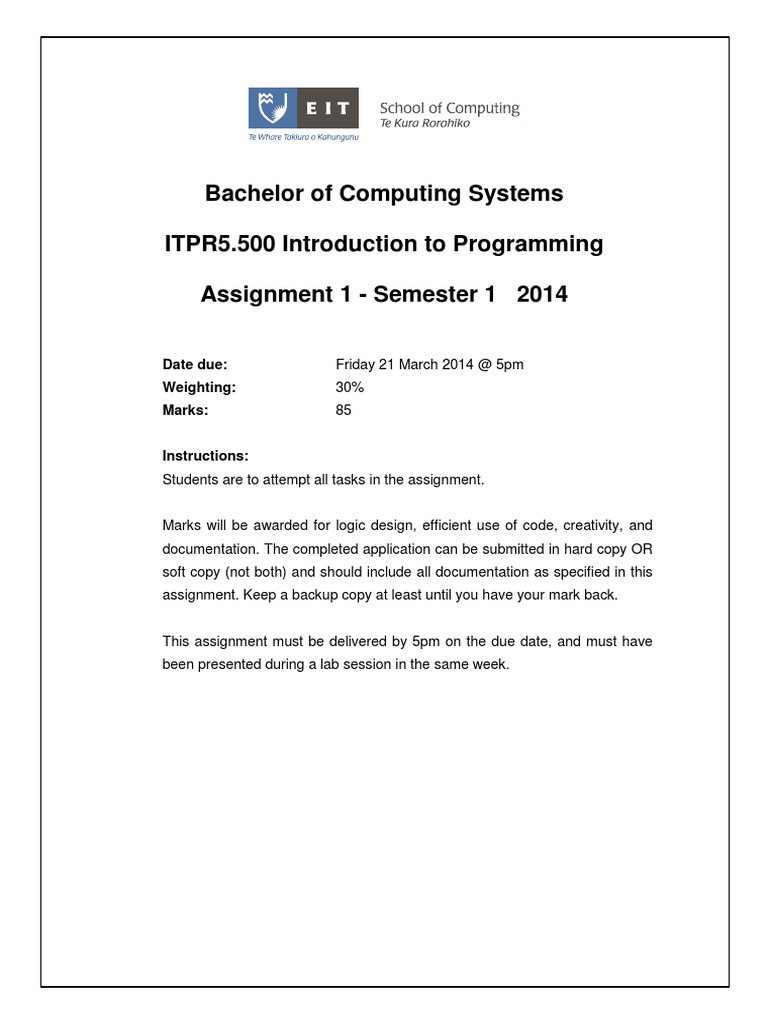 Assignment 1 | Download Free PDF | Computer Programming | Areas Of Computer Science