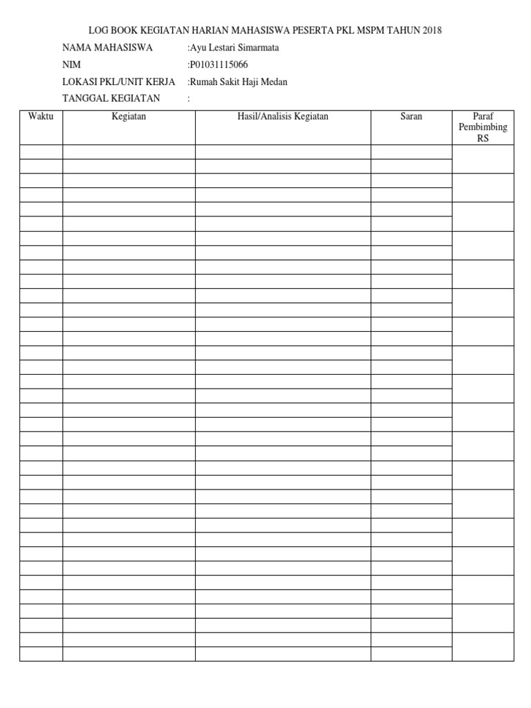 Log Book Kegiatan Harian Mahasiswa Peserta PKL MSPM Tahun 2018 | PDF