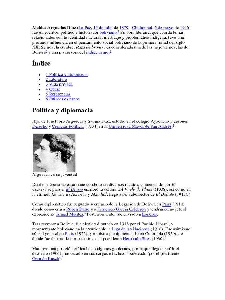 Alcides Arguedas: Escritor e Historiador Boliviano | PDF | Ciencias ...