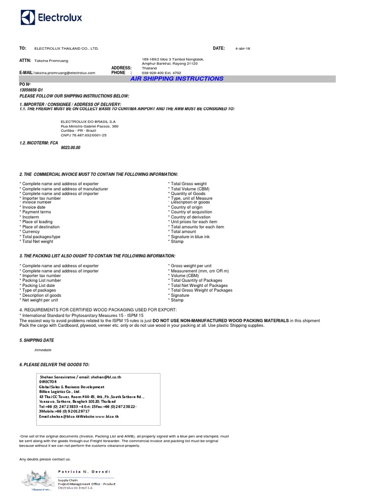 Air Shipping Instructions for Electrolux | PDF | Cargo | Packaging And ...