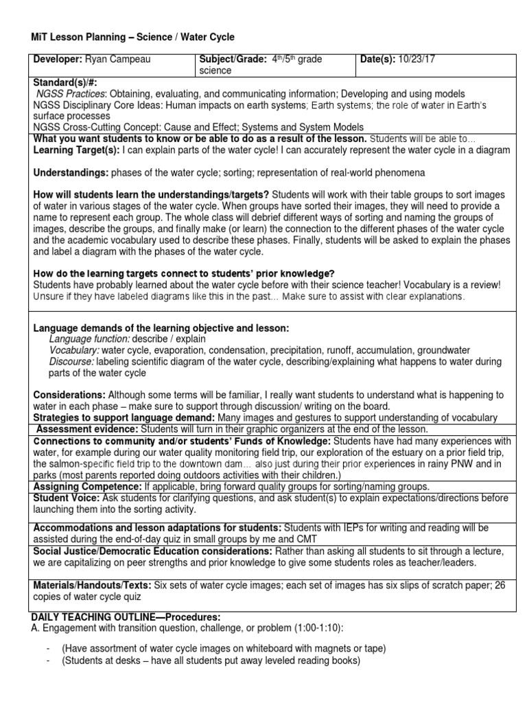 Lesson Plan - Water Cycle 10 | PDF | Water Cycle | Water Vapor