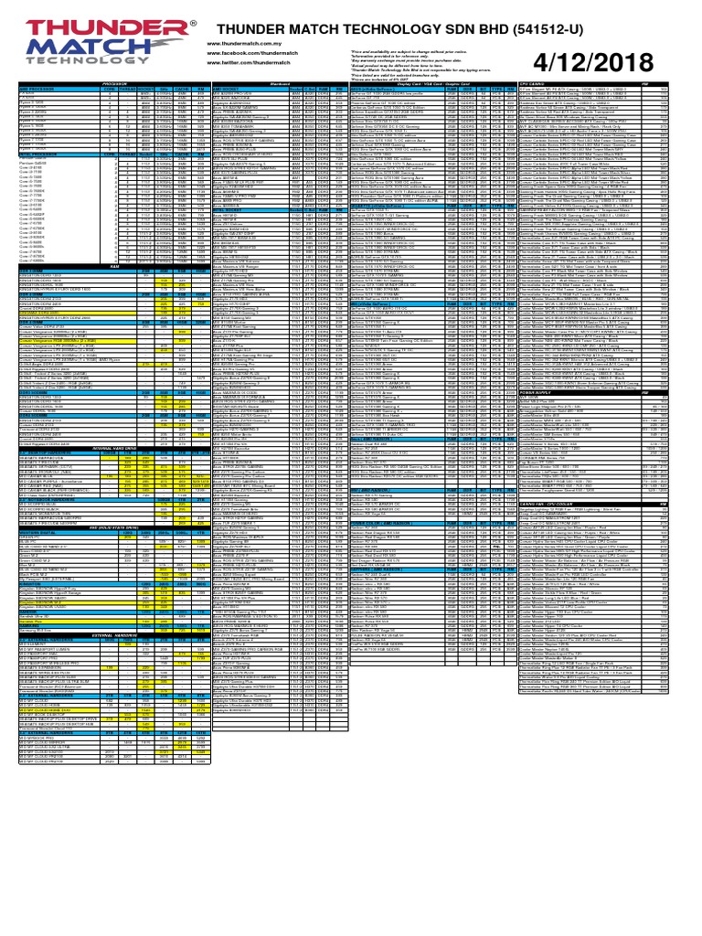 Thunder Match Technology Price List | PDF | Office Equipment | Computer ...