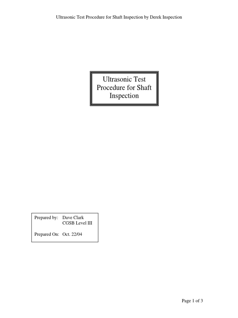 Ultrasonic Inspection For Shaft Inspection - by Derek Inspection PDF ...
