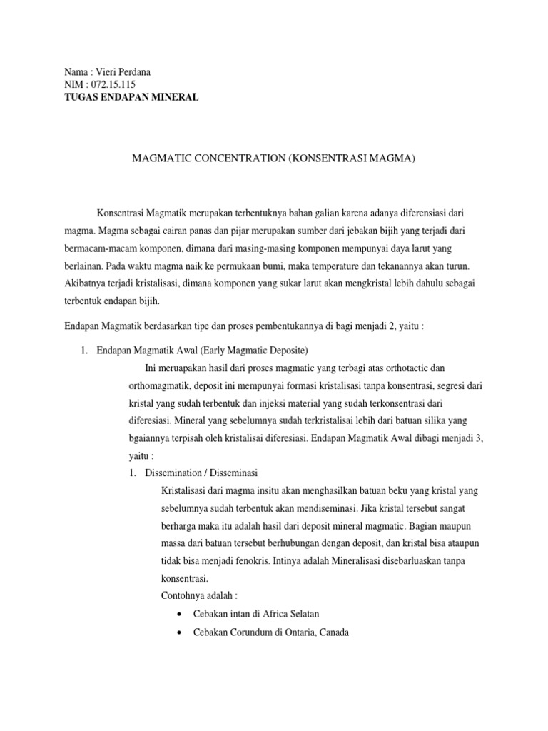 Tugas Endmin Magmatic Concentration | PDF