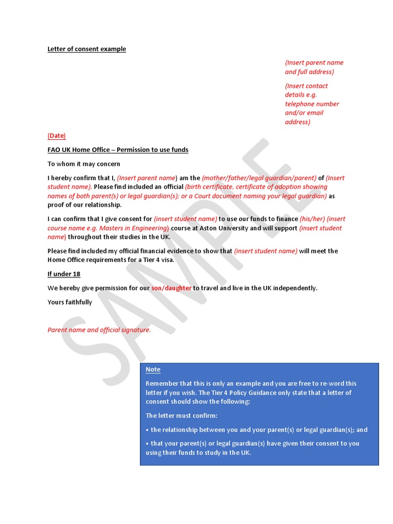 Letter of Consent Example | PDF | Legal Guardian | Government Information